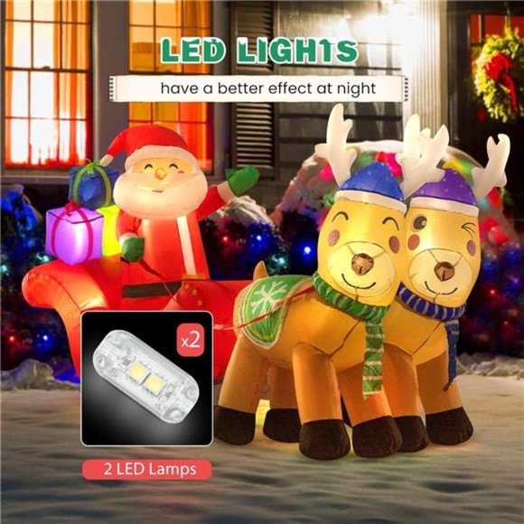 Holiday | 7ft Long Christmas Inflatable Led Lighted Santa On Red Sleigh ...